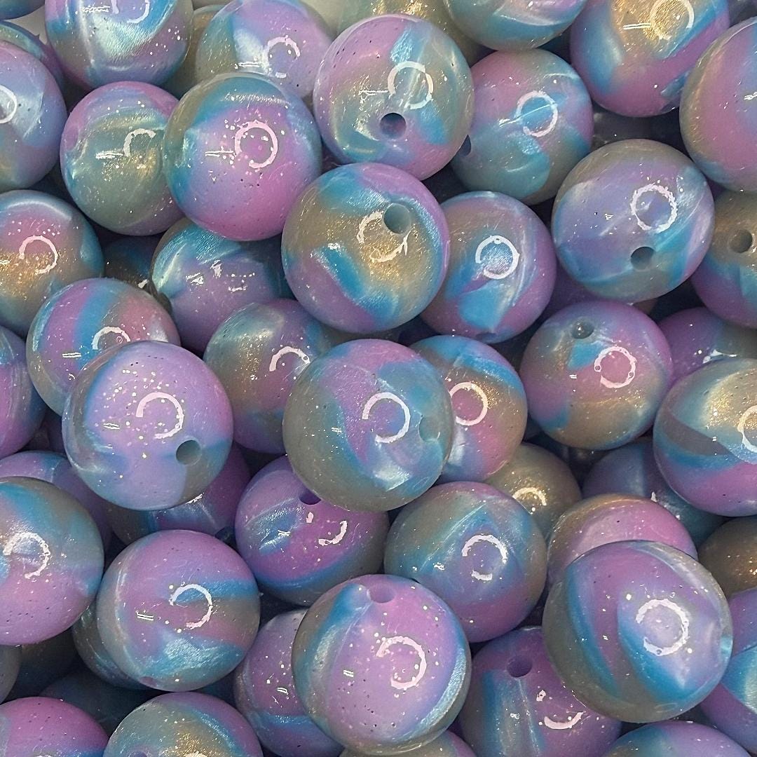 15mm Blue Raspberry Surprise Glossy Swirl Glitter Beads, Glitter Jelly ...