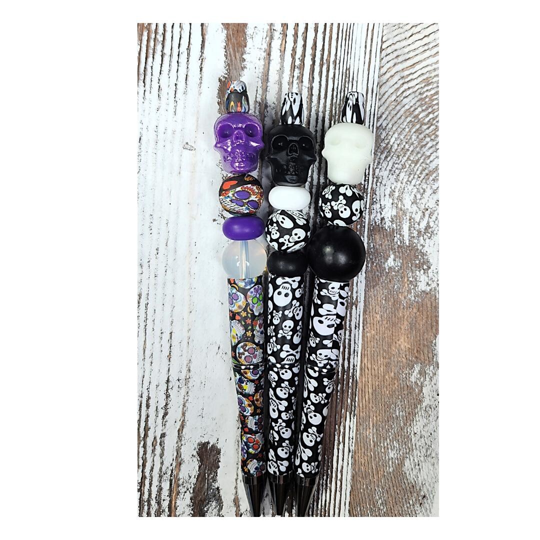 Sugar Skull Beaded Pen, Skull Pen, Glow in the Dark Skull Pen, Spooky ...