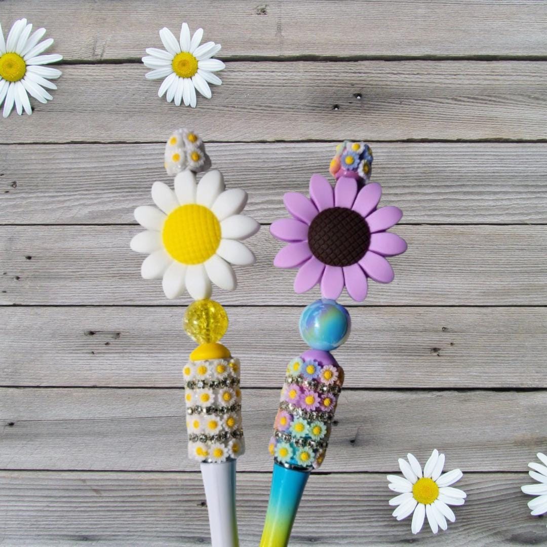 Daisy Pen, Beaded Daisy Pen, Flower Pen, Cute Flower Pen, Journal Pen ...