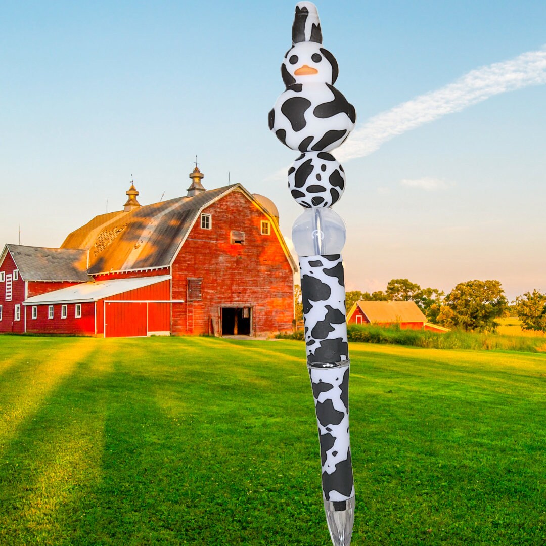 3D Beaded Rubber Duck Cow Print Pen, 3D Beaded Pen, Cute Beaded Cow ...