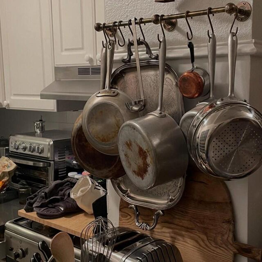 Bronze Pot Rack, Wall-mounted Brass Rail, Kitchen Organizer With Hooks ...