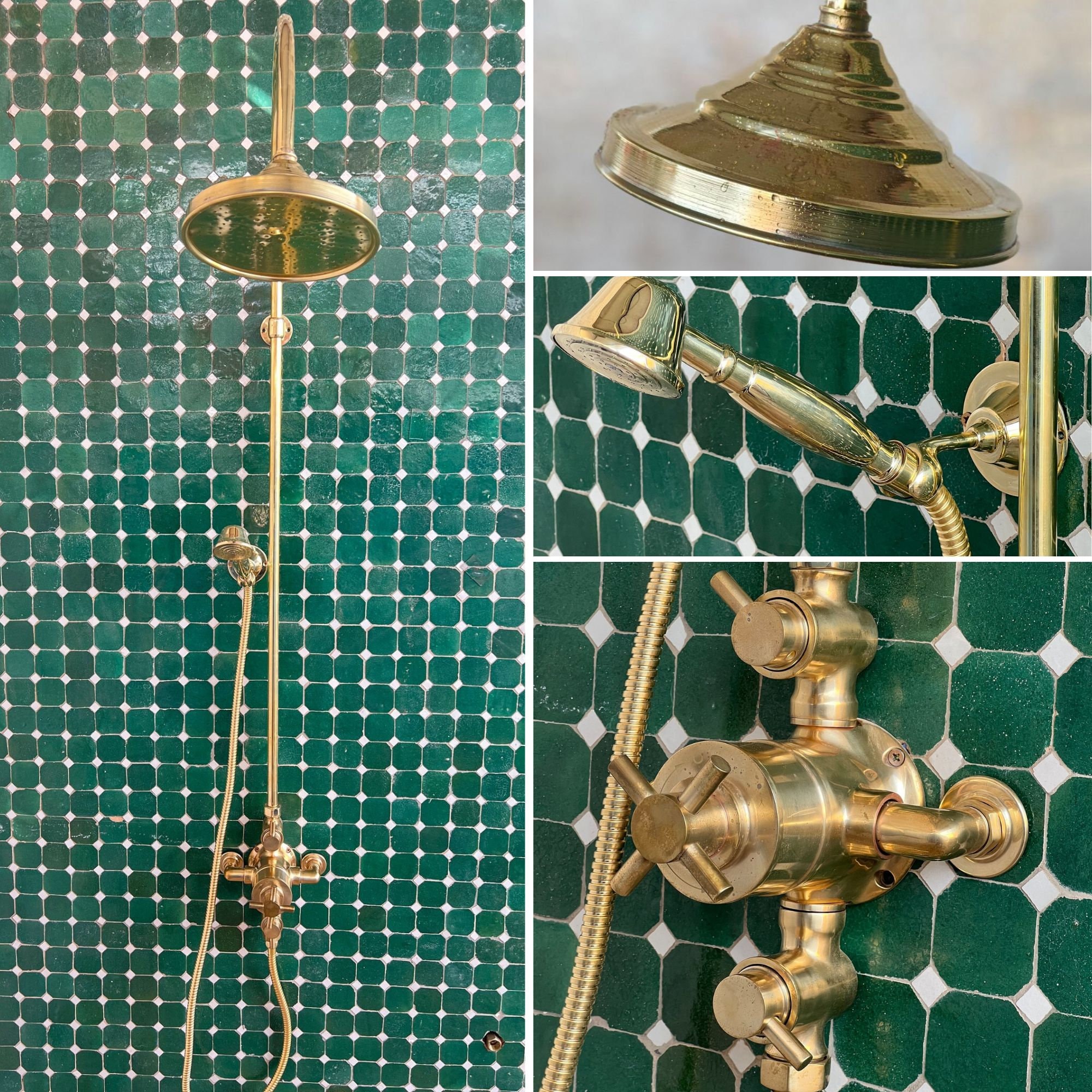 Unlacquered Brass Shower Set, Solid Brass Thermostatic Valve , Round ...
