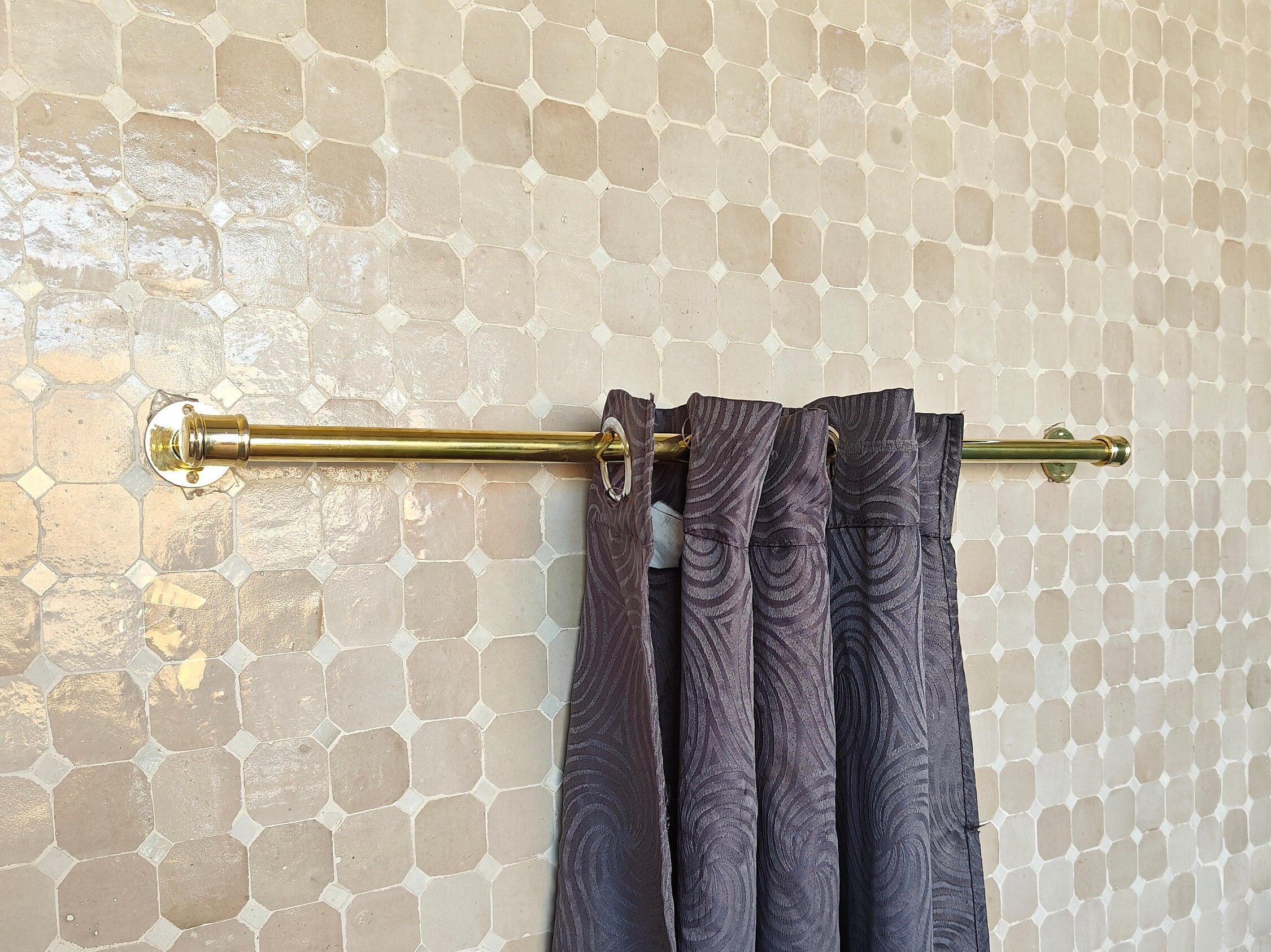 Unlacquered Brass Curtain Rod With Curtain Rings Brass Curtain Rail ...