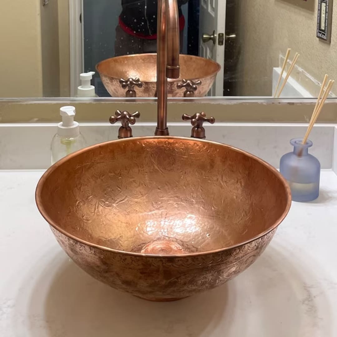 Solid Copper Vessel Sink Bathroom, Moroccan Handmade Sink, Antique ...