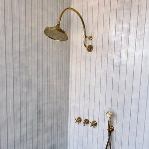 Handcrafted Solid Brass Shower Head and Handheld Set, Round Shower Head ...