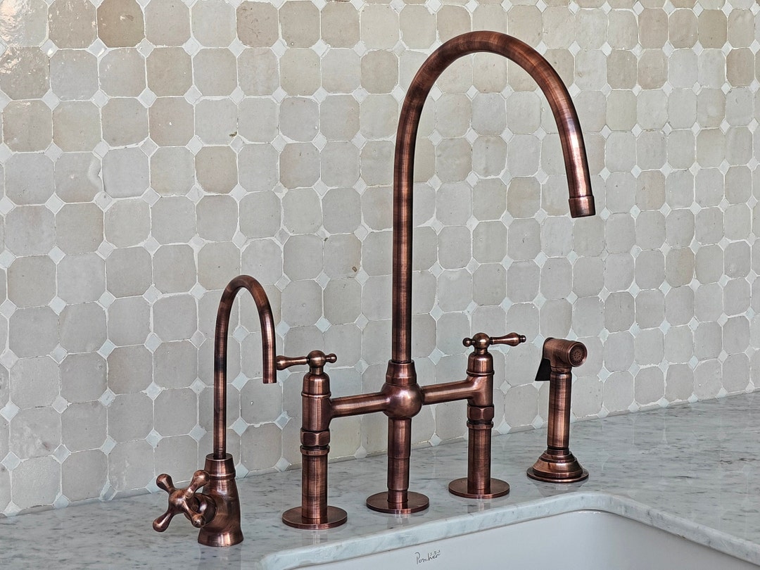 Copper Bridge Faucet 10" With Cold Water Tap & Sprayer - Kitchen ...