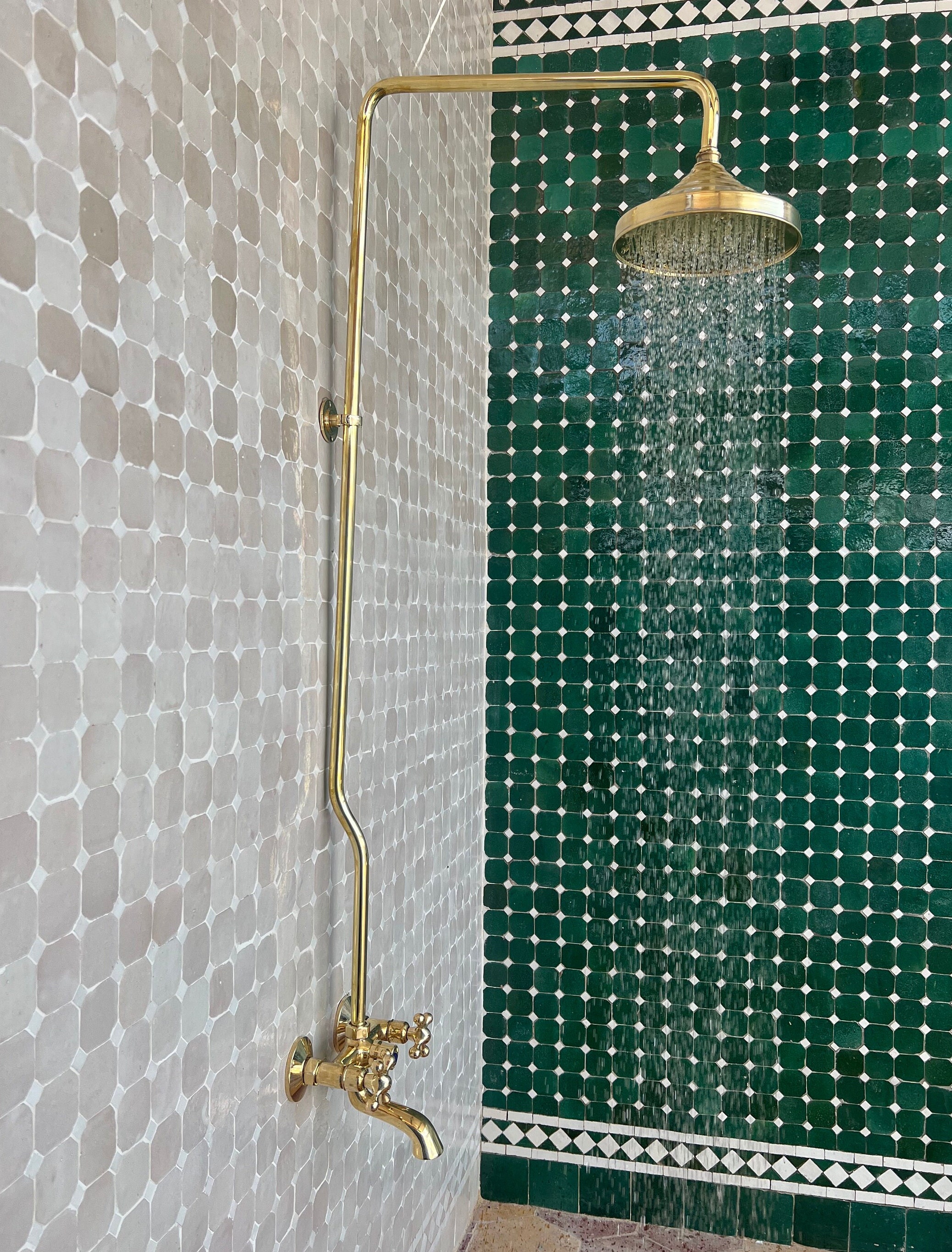 Unlacquered Brass Shower System Round Shower Head With High - Etsy