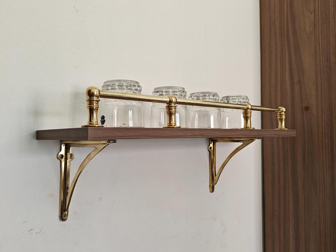 Unlacquered Brass Gallery Rail Shelf: Vintage Farmhouse Kitchen/bath ...