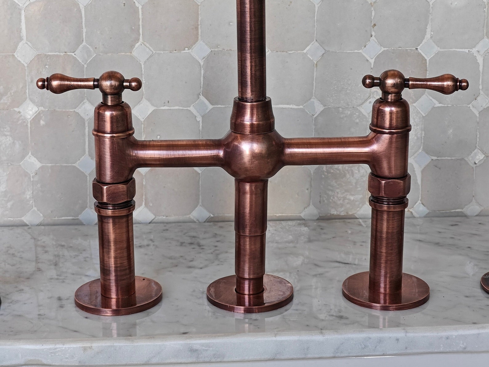 Antique Copper Bridge Faucet 10" With Cold Water Faucet & Sprayer ...