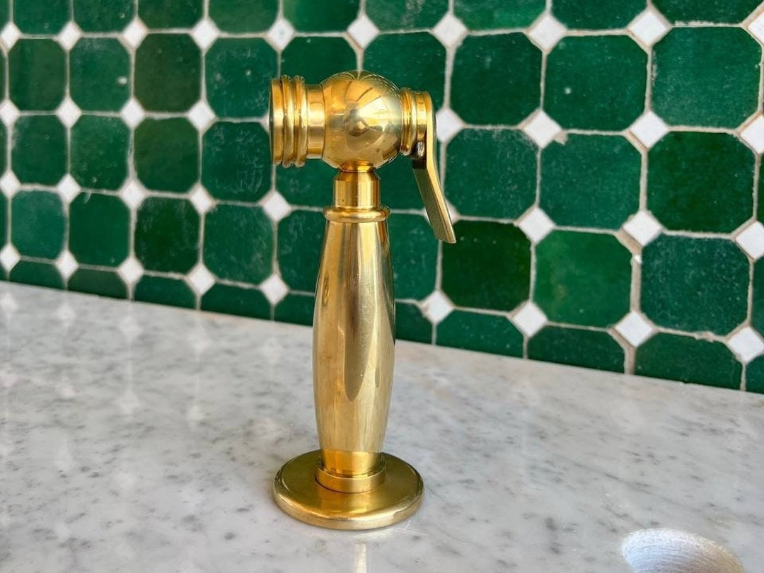 Unlacquered Brass Kitchen Hand Sprayer, Solid Brass Side Sprayer With ...