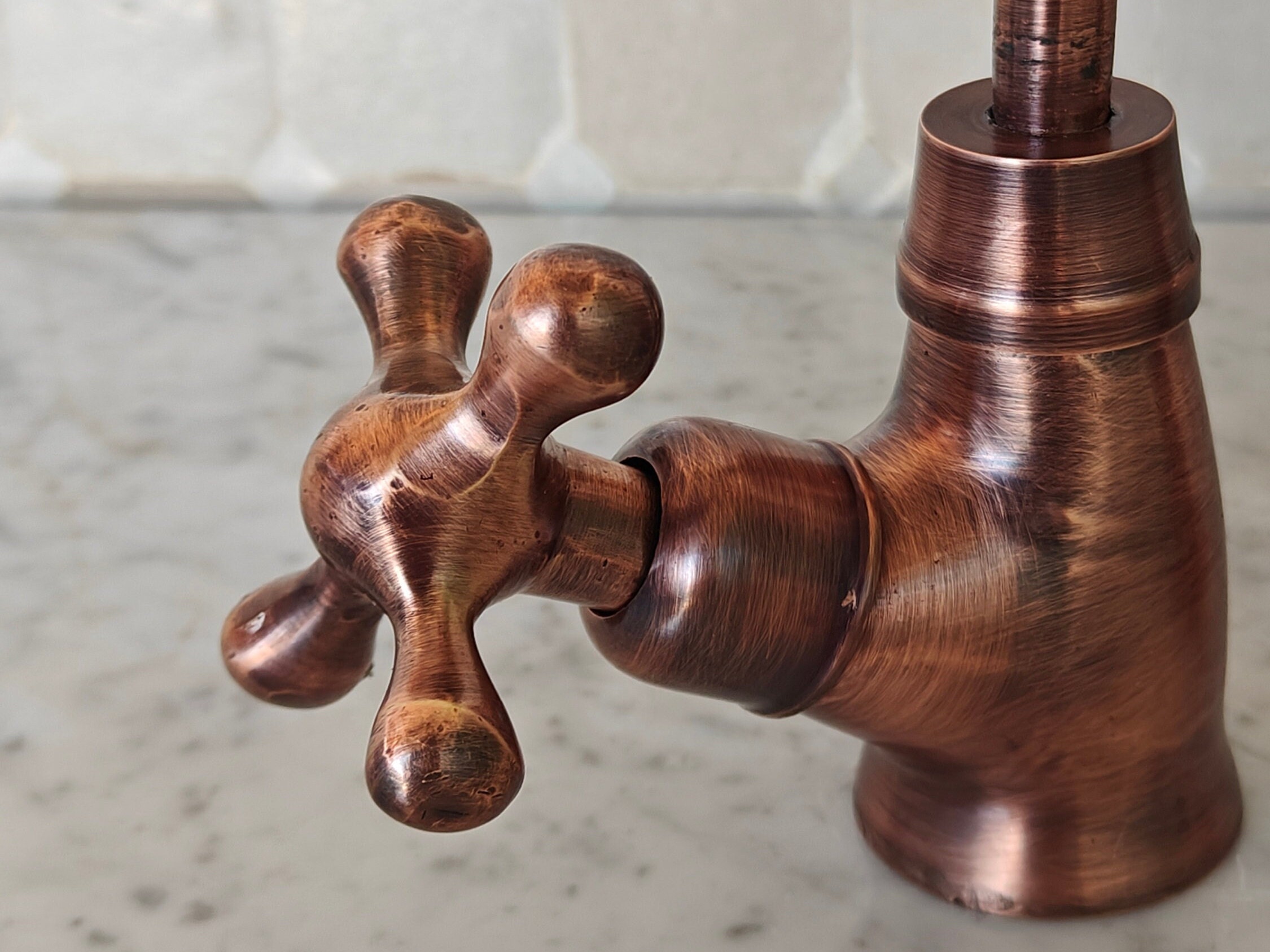 Antique Copper Bridge Faucet 10" With Cold Water Faucet & Sprayer ...