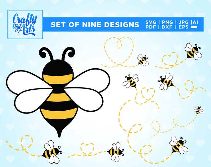 Bee Svg, Heart Dotted Line Svg, Honeybee, Bumblebee, Heart Trail, Heart ...