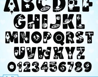 Space Alphabet SVG, Font SVG, Numbers, Letters, Spaceship, Astronaut ...