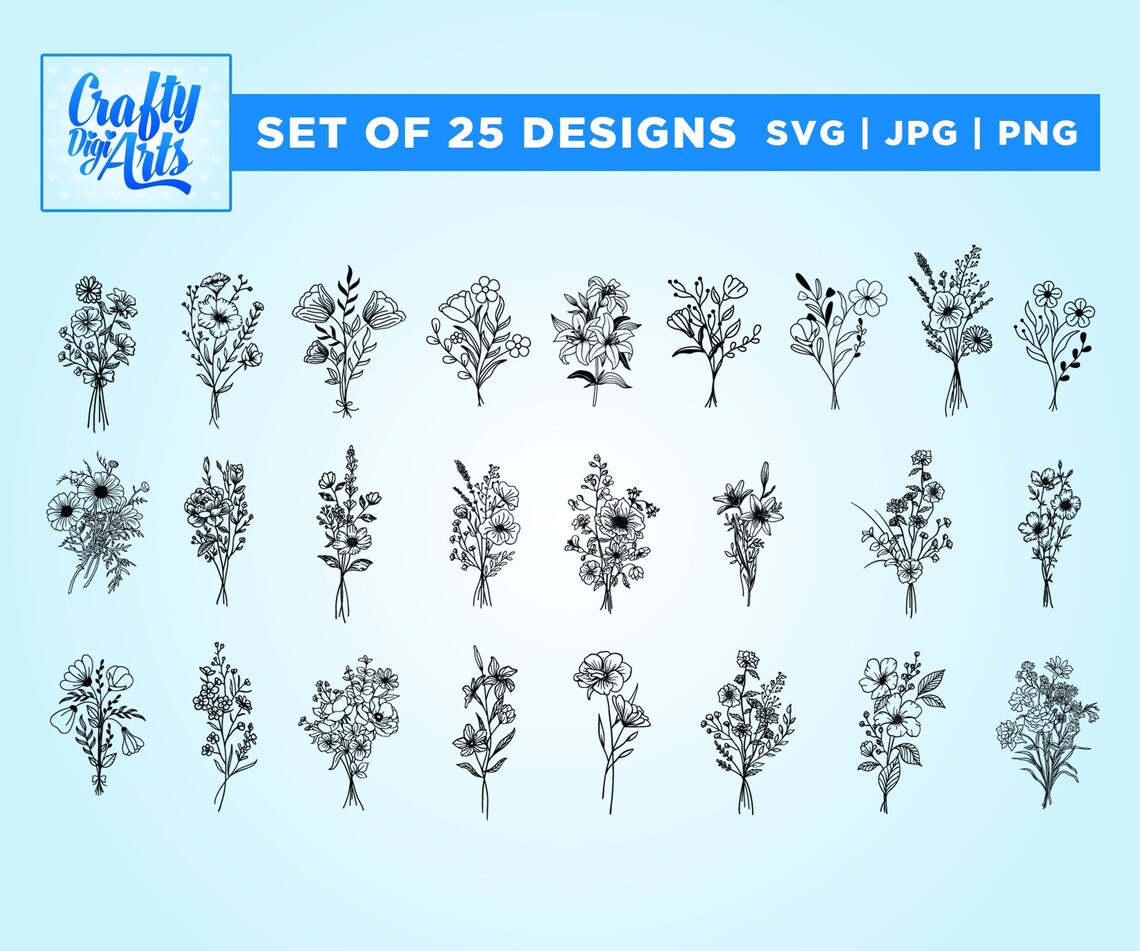 Bouquet Svg Bundle Field Plants Svg Minimalist Bouquet Svg - Etsy