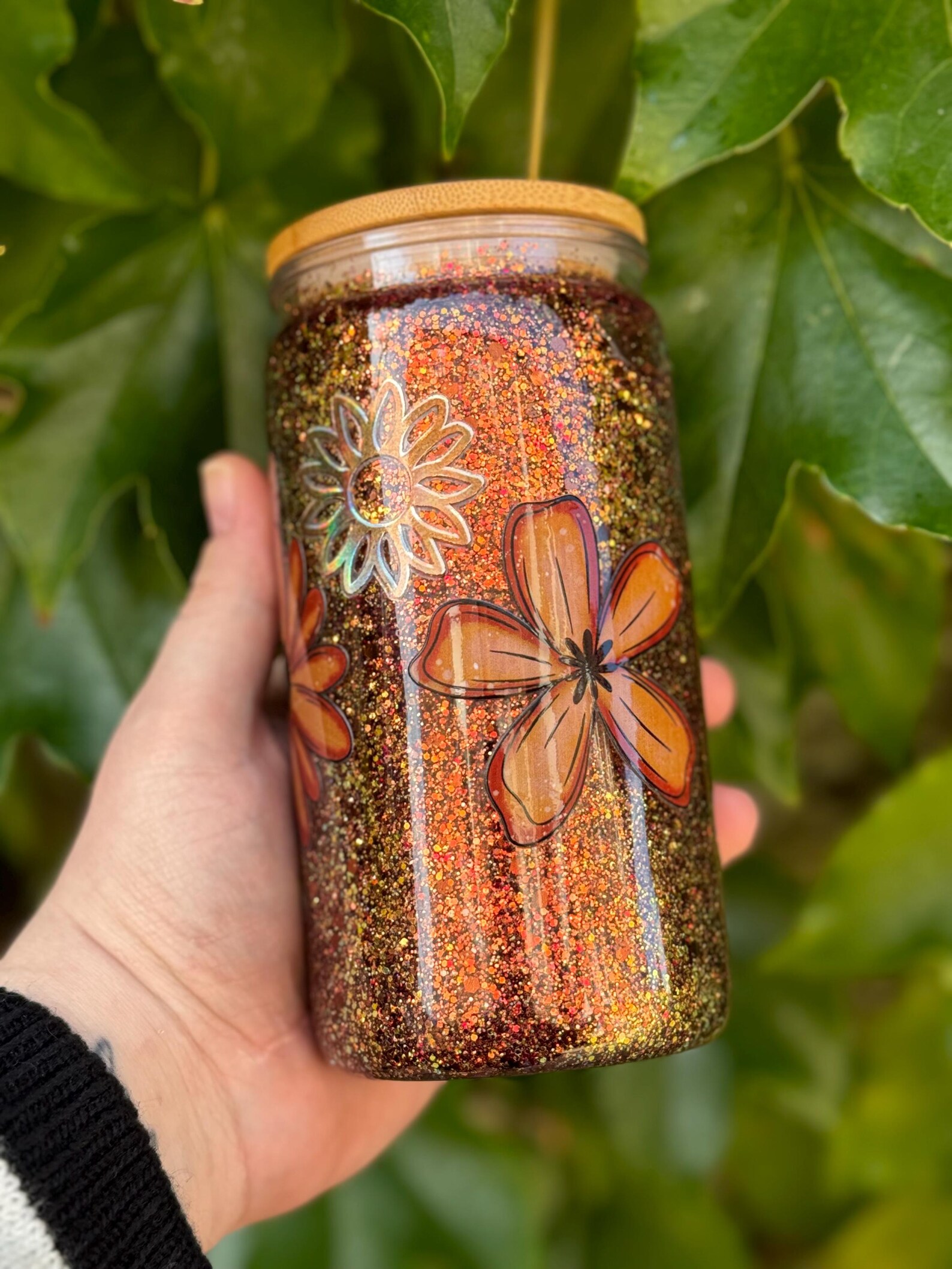 Fall Flowers Glitter 16 Oz Plastic Can Tumbler - Etsy