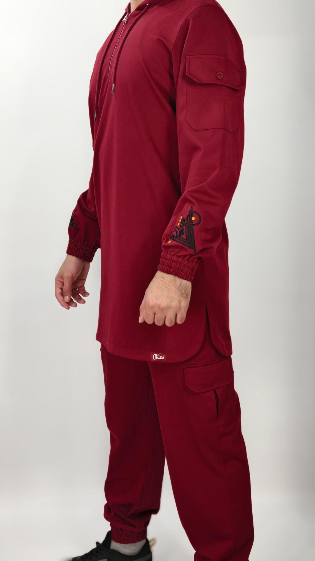 Islamic Mens 2-piece Set Maroon Prayer Tunic & Trouser Breathable ...