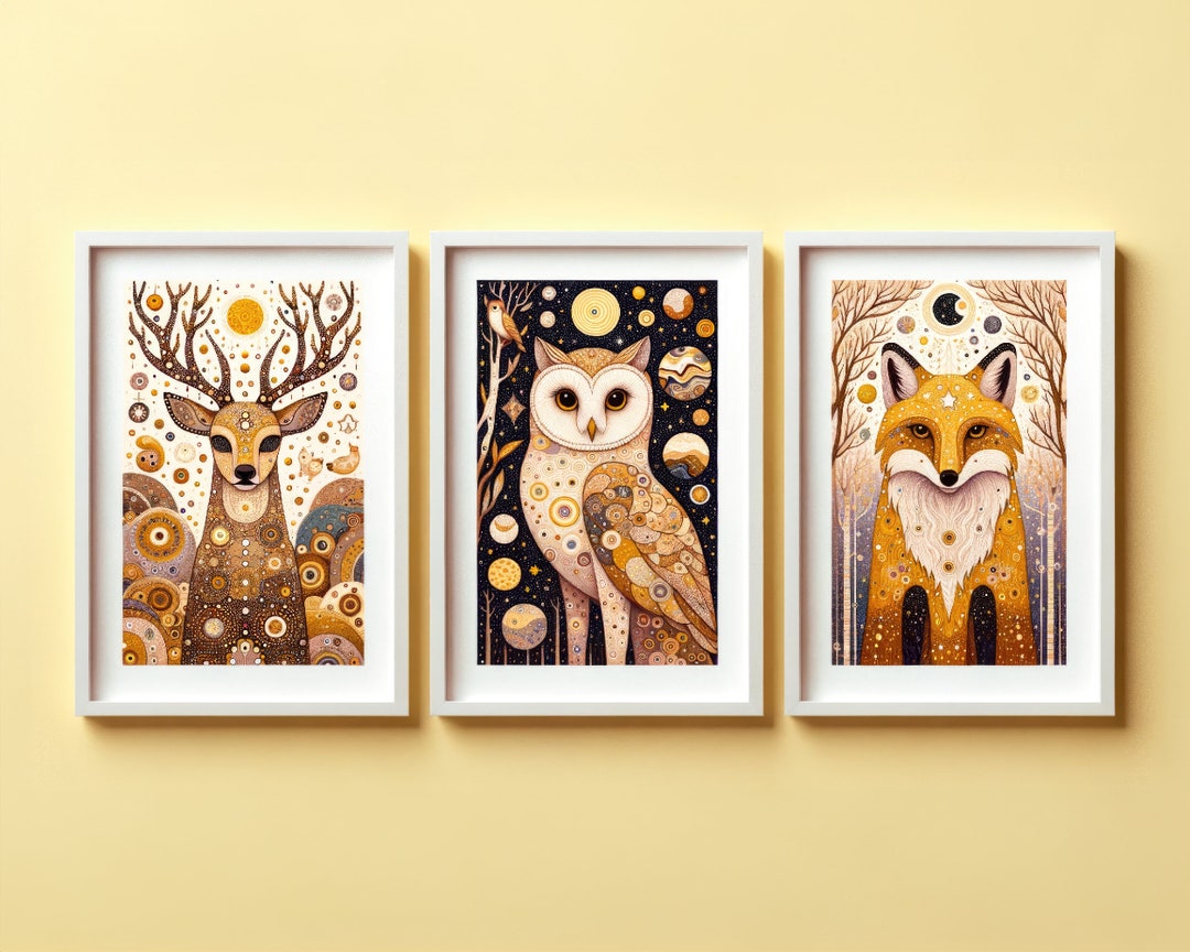 Set of Three Enchanted Animal Art Prints 3 Scenes: Shimmering Deer ...
