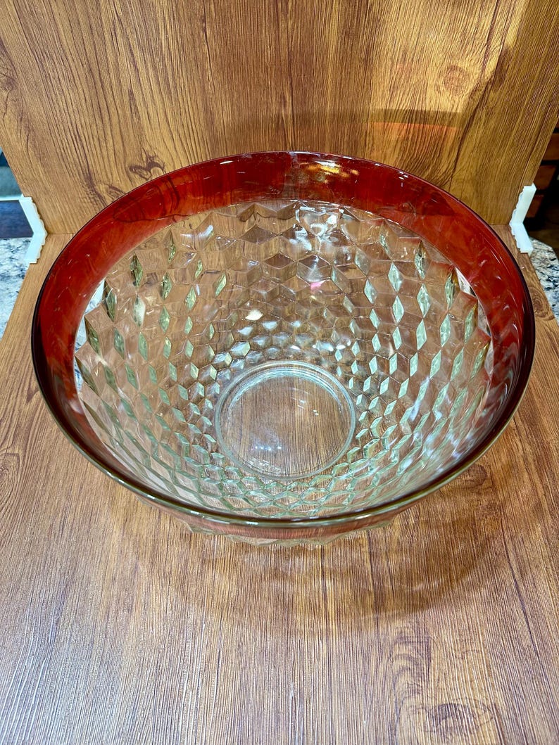 Vintage INDIANA GLASS WHITEHALL Ruby Red Punch Bowl With 12 Footed Cups ...