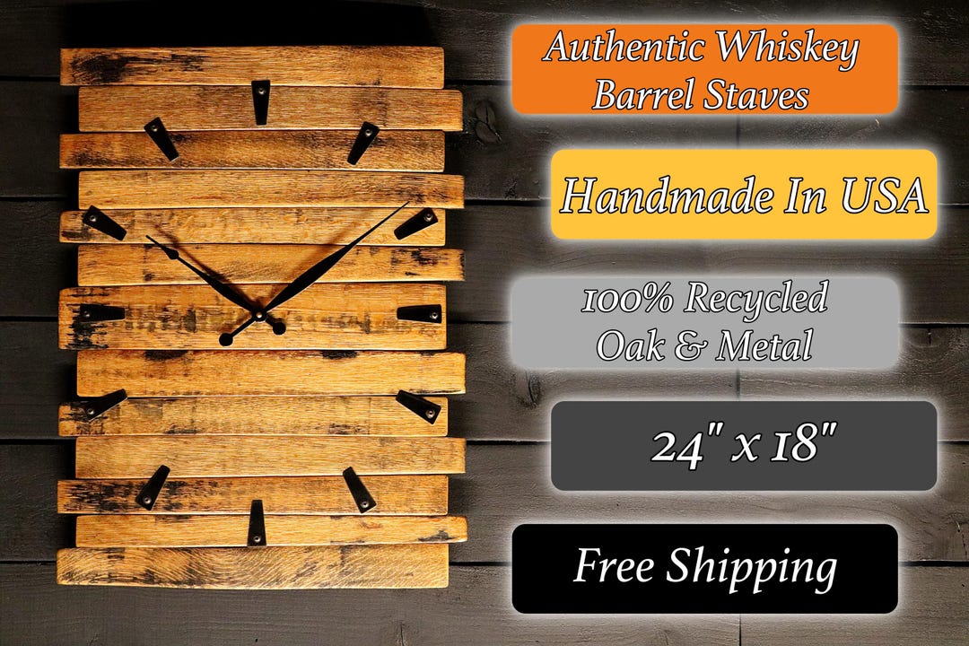 Whiskey Barrel Stave Wall Clock Bourbon Barrel Clocks Authentic ...