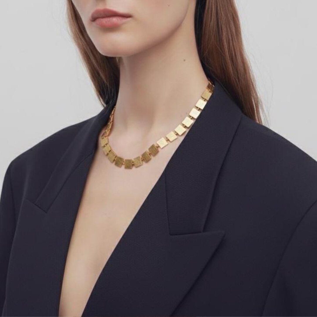 Gold Square Plate Collar Necklace, Modern Geometric Statement Choker ...