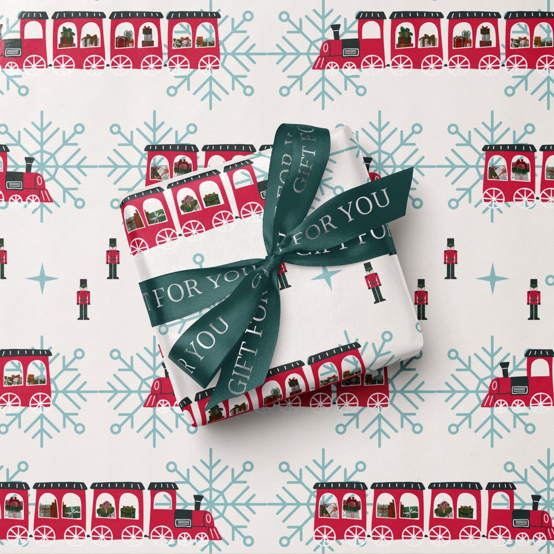 Train and Nutcracker Gift Wrapping Paper Snowflakes Wrapping Paper ...