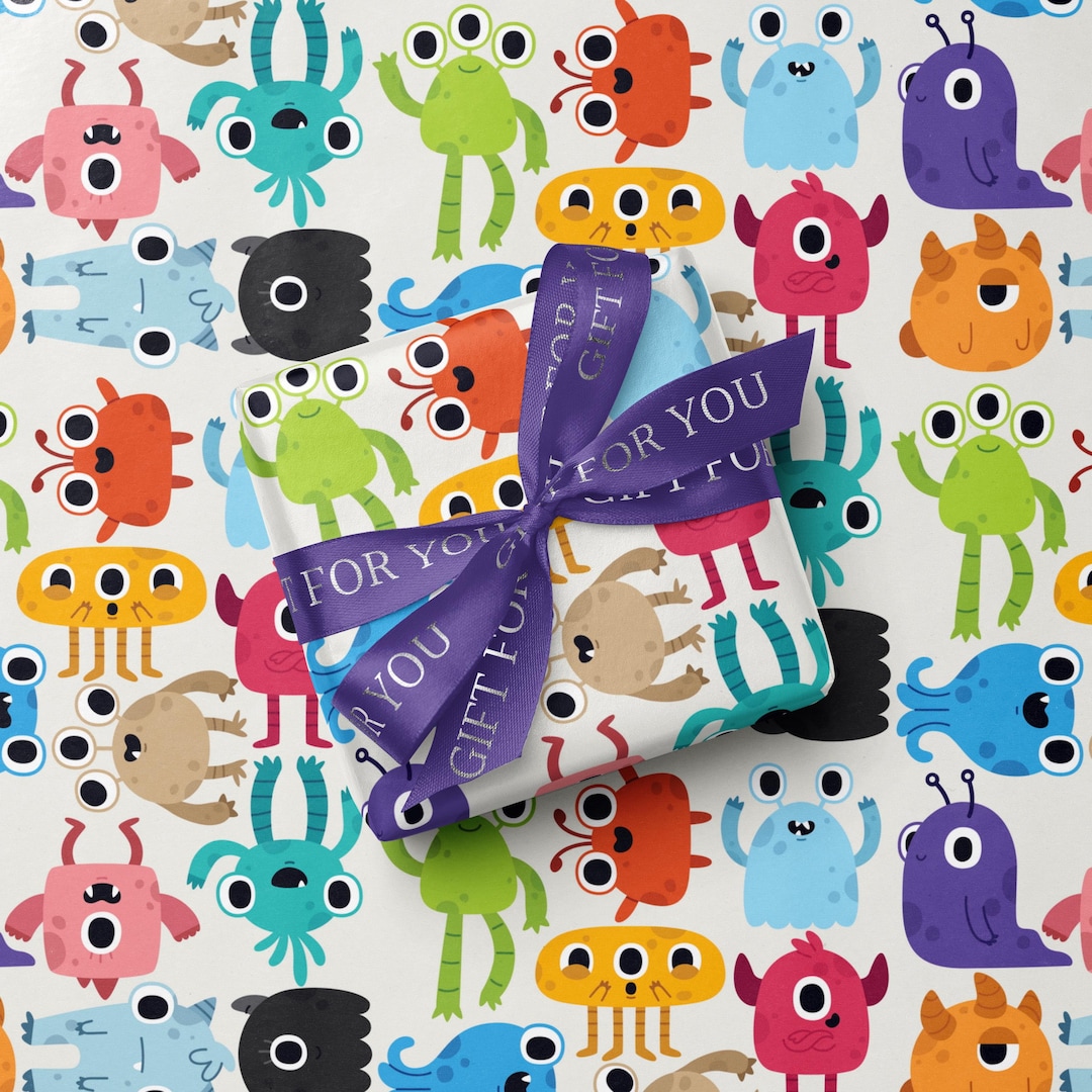 Monsters Wrapping Paper Alien Gift Wrap Space Alien Wrapping Paper Cute ...