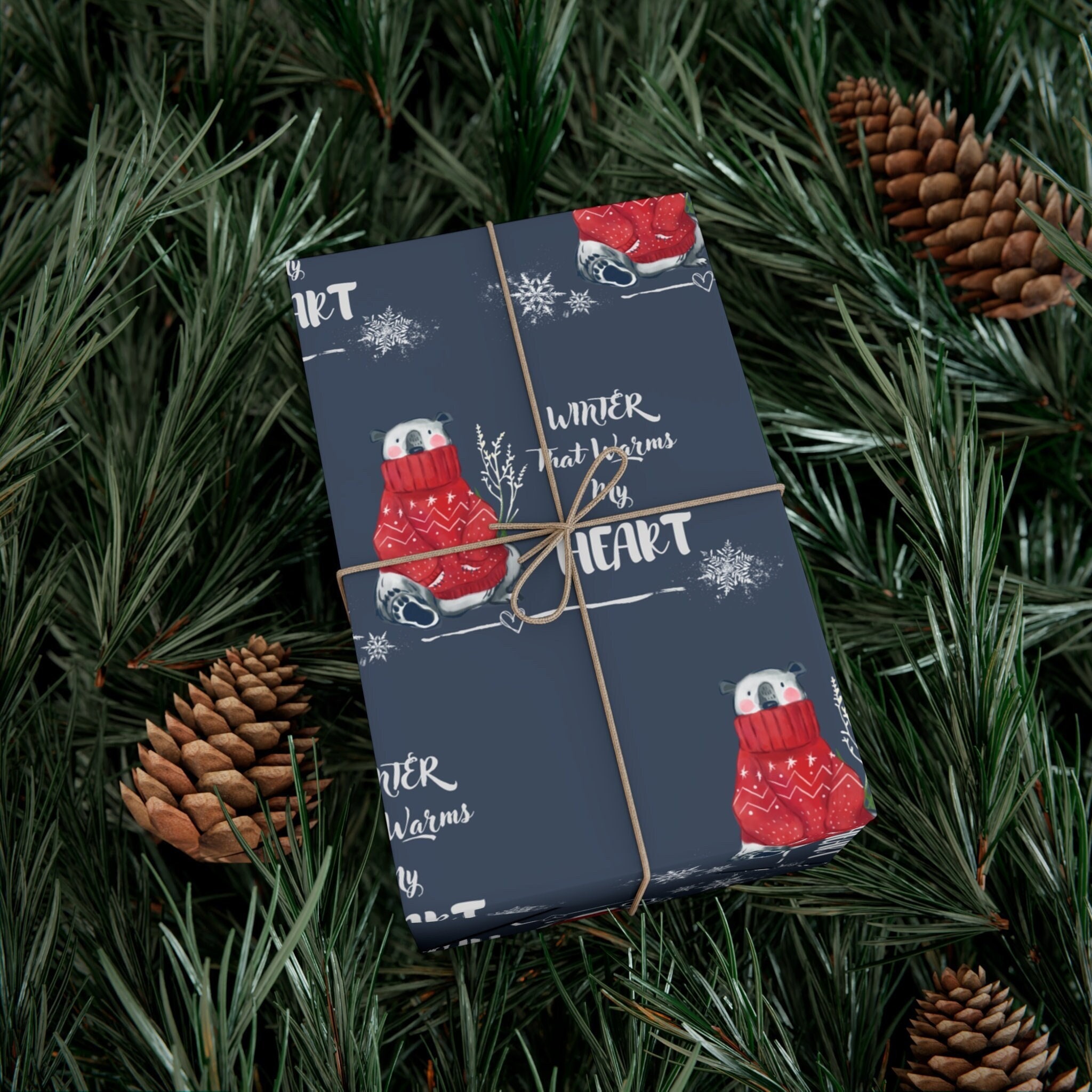 Winter Bear Gift Wrap Paper Christmas Wrapping Paper Cute Teddy Bear ...