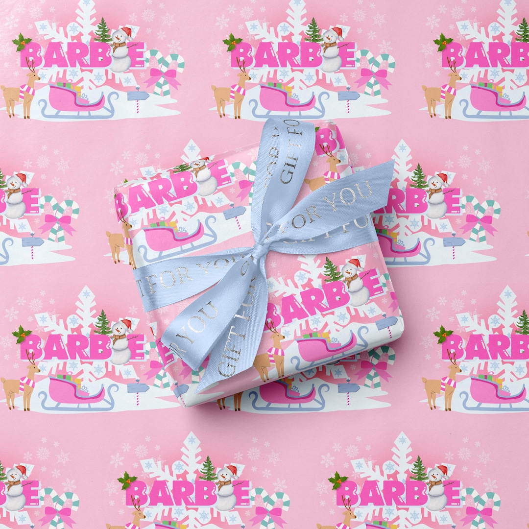Christmas Barbie Gift Wrap Paper Winter Wrapping Paper Snow Sleigh Gift ...