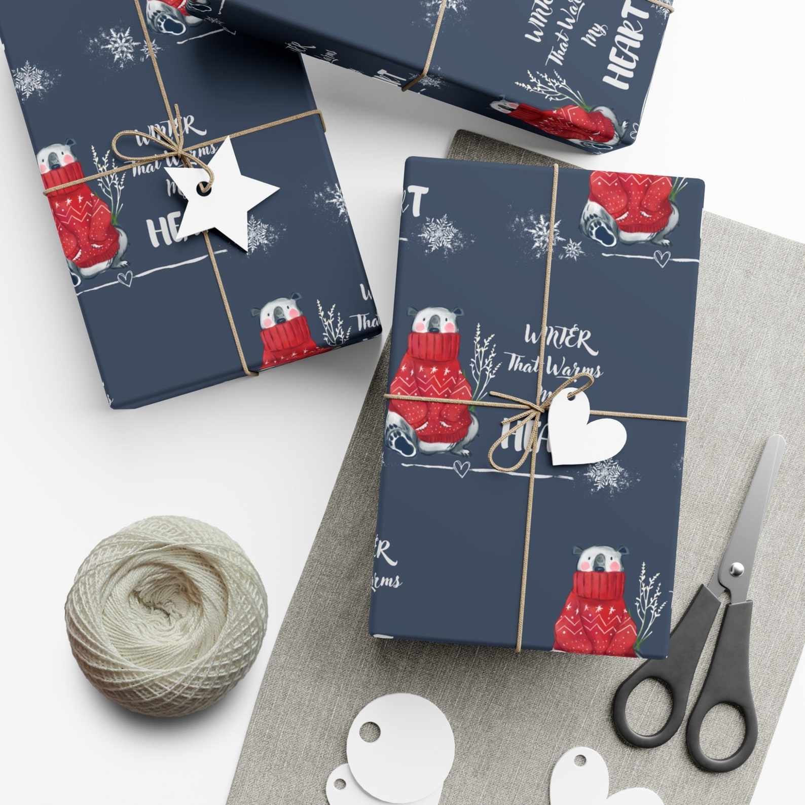 Winter Bear Gift Wrap Paper Christmas Wrapping Paper Cute Teddy Bear ...