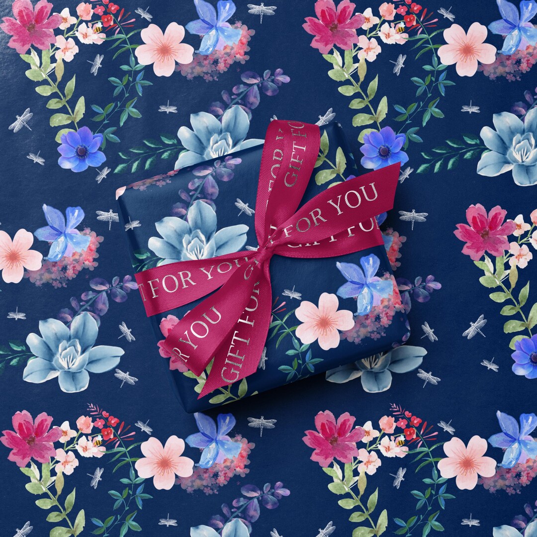 Flower and Dragonfly Wrapping Paper Colourful Nature Gift Wrapping ...