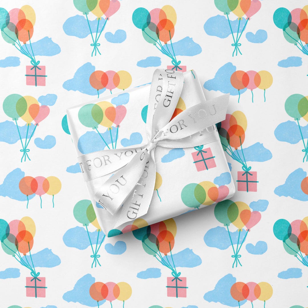 Balloon Wrapping Paper Clouds Gift Wrap Birthday Wrapping Paper ...