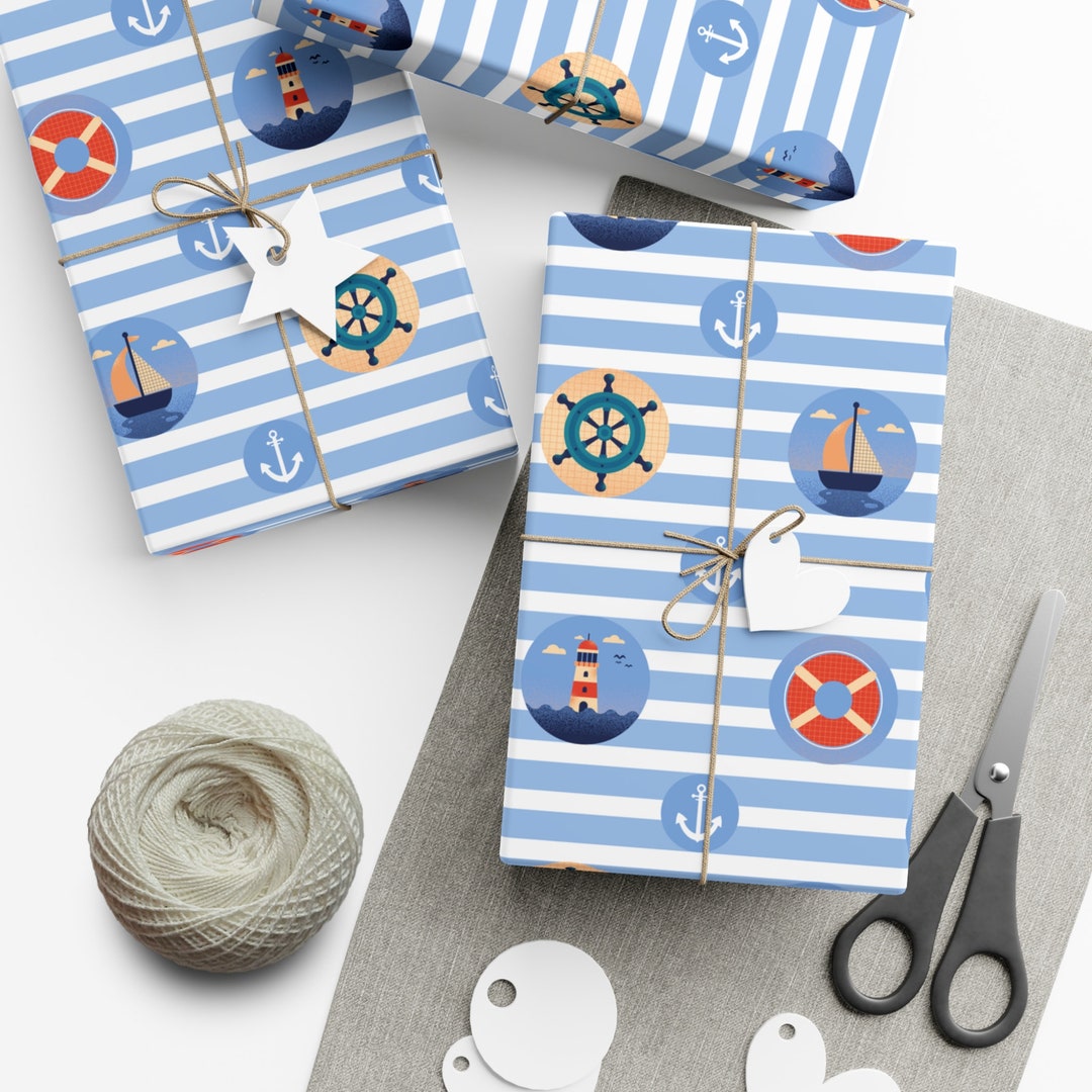 Nautical Wrapping Paper Blue Stripes Gift Wrap Paper Sailing Gift ...