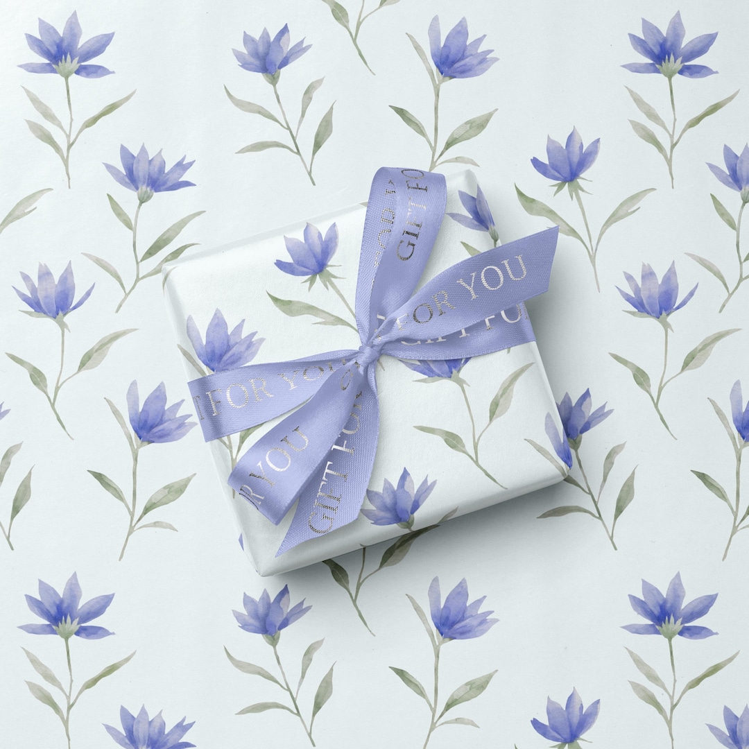 Blue Floral Wrapping Paper English Garden Flowers Gift Wrap Paper ...