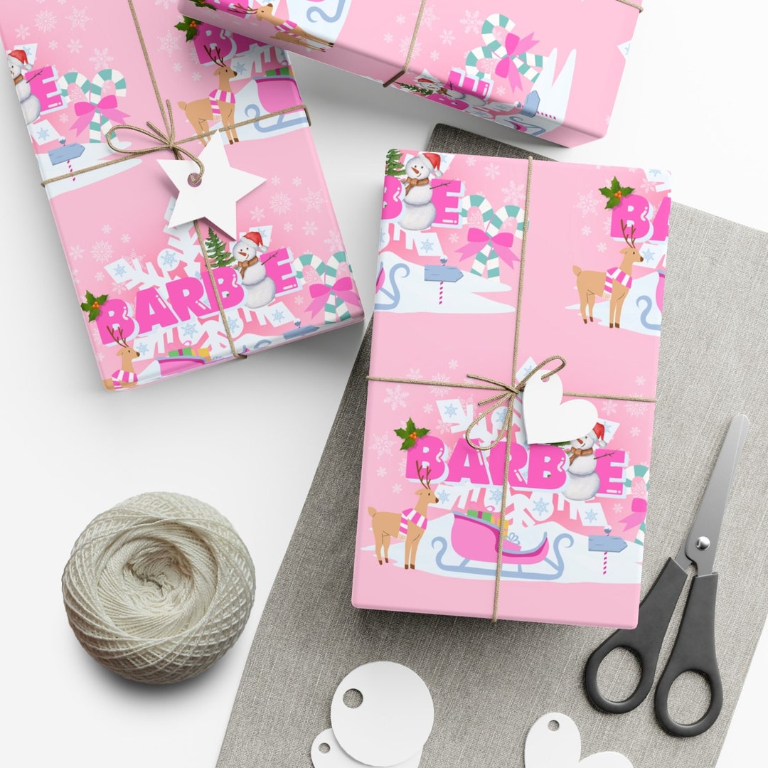 Christmas Barbie Gift Wrap Paper Winter Wrapping Paper Snow Sleigh Gift ...