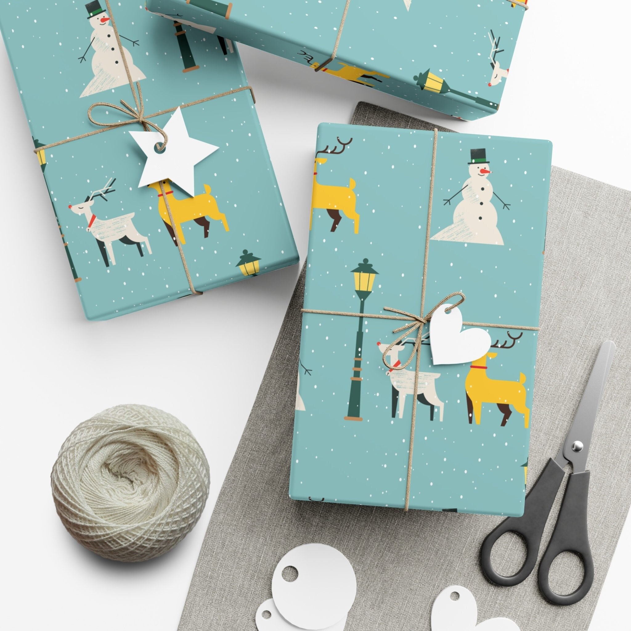 Snowman Gift Wrapping Paper Christmas Deer Gift Wrap Lamp Post Wrap ...