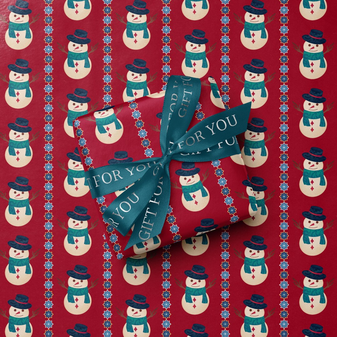 Snowman Wrapping Paper Holiday Gift Wrapping Snowflakes Gift Wrap Paper ...