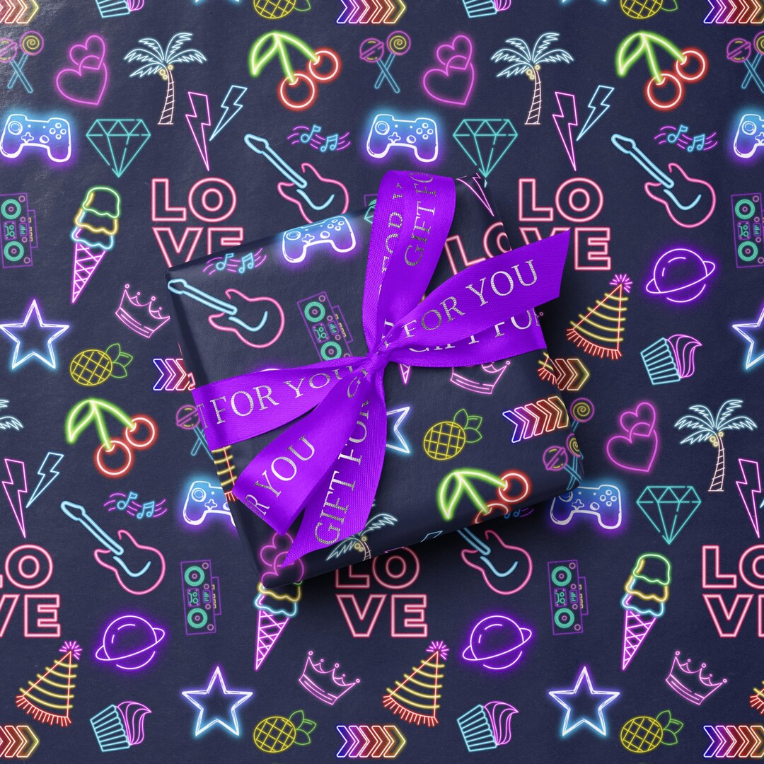 Neon Funky LED Wrapping Paper Fun Gift Wrapping Paper Birthday Wrapping ...