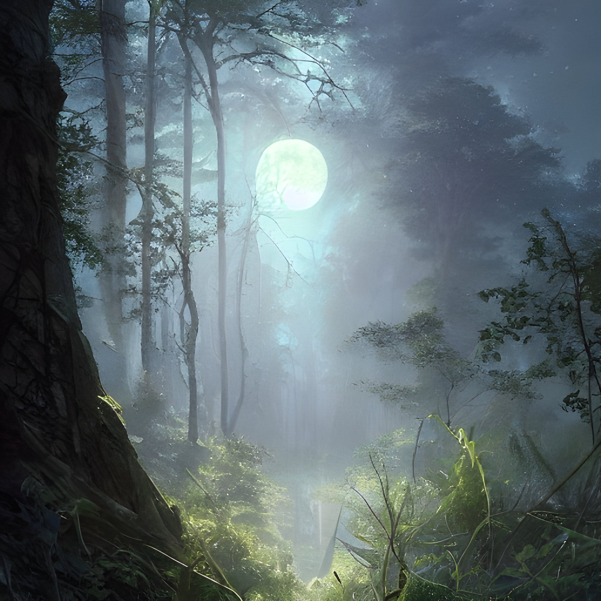 Moonlit Forest at Night - Etsy