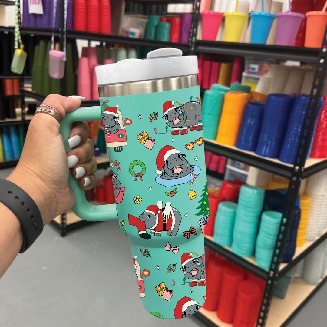 Moo Deng Christmas Tumbler 40oz, Cute Hippo 20oz Cup for Kids Santa ...