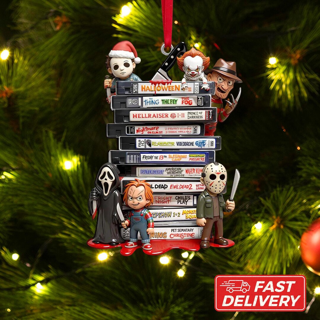 90s Retro Horror Movie Tape Stack Ornament, 90s Movie Christmas Acrylic ...