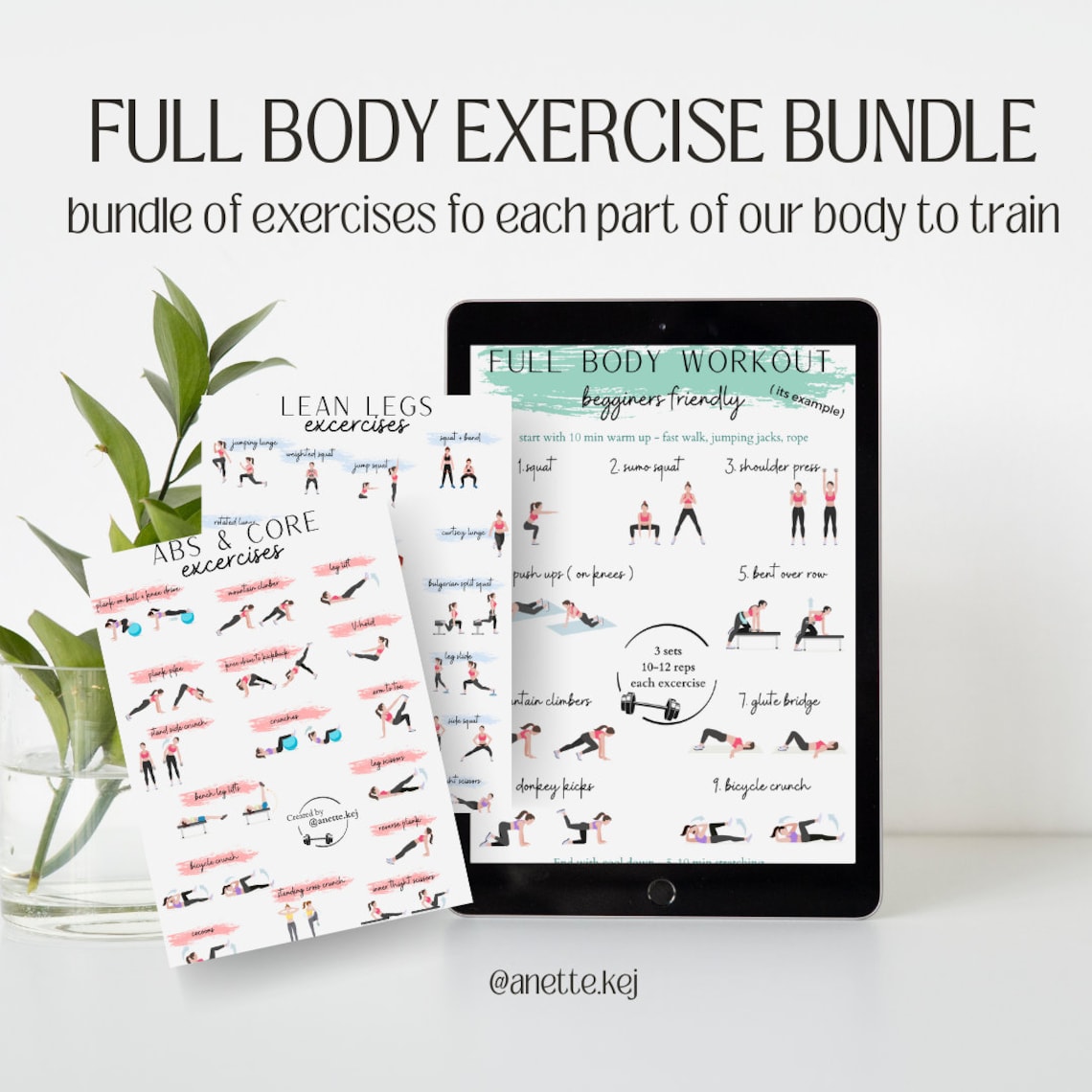 Full Body Workout Exercise Bundle: Illustrated Fitness Guide (printable ...