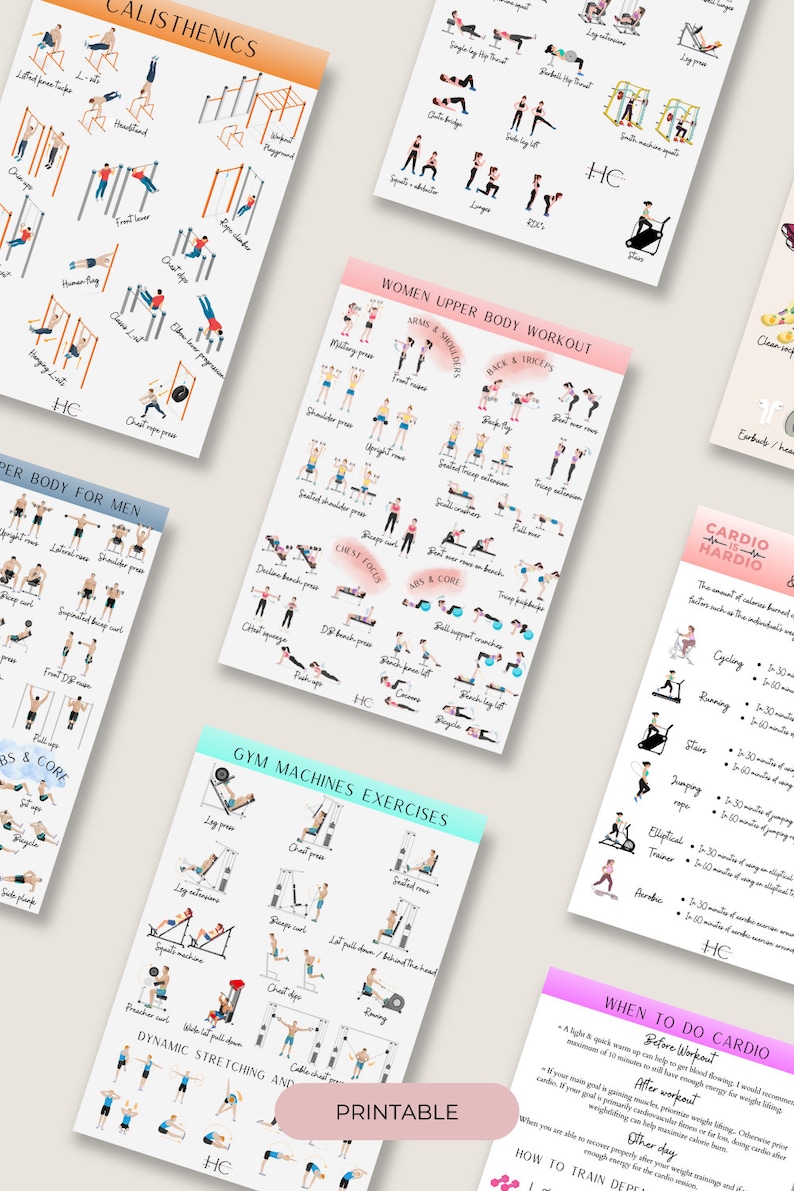 Fitness Guide / Gym / Workout Plan Routine / Printable Workout Exercise ...