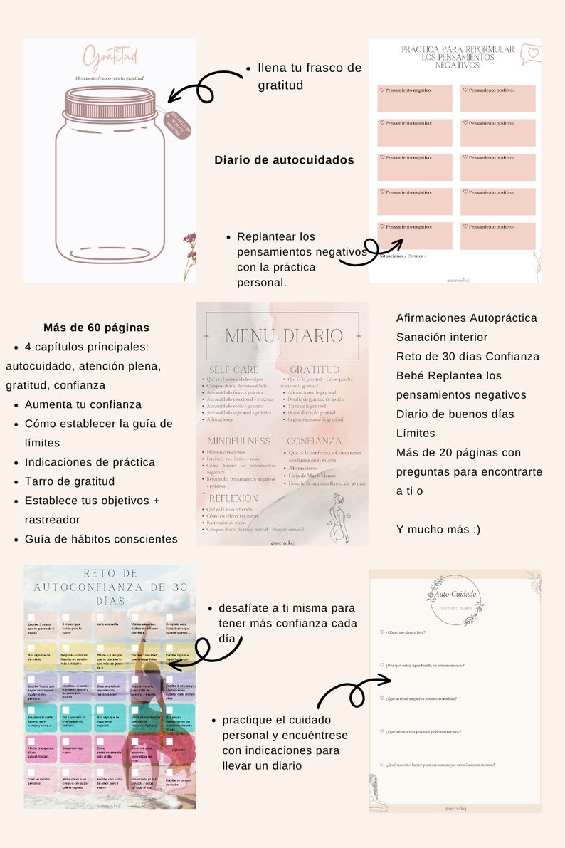 Diario De Autocuidados / Confianza / Gratitud / Hábitos Conscientes ...
