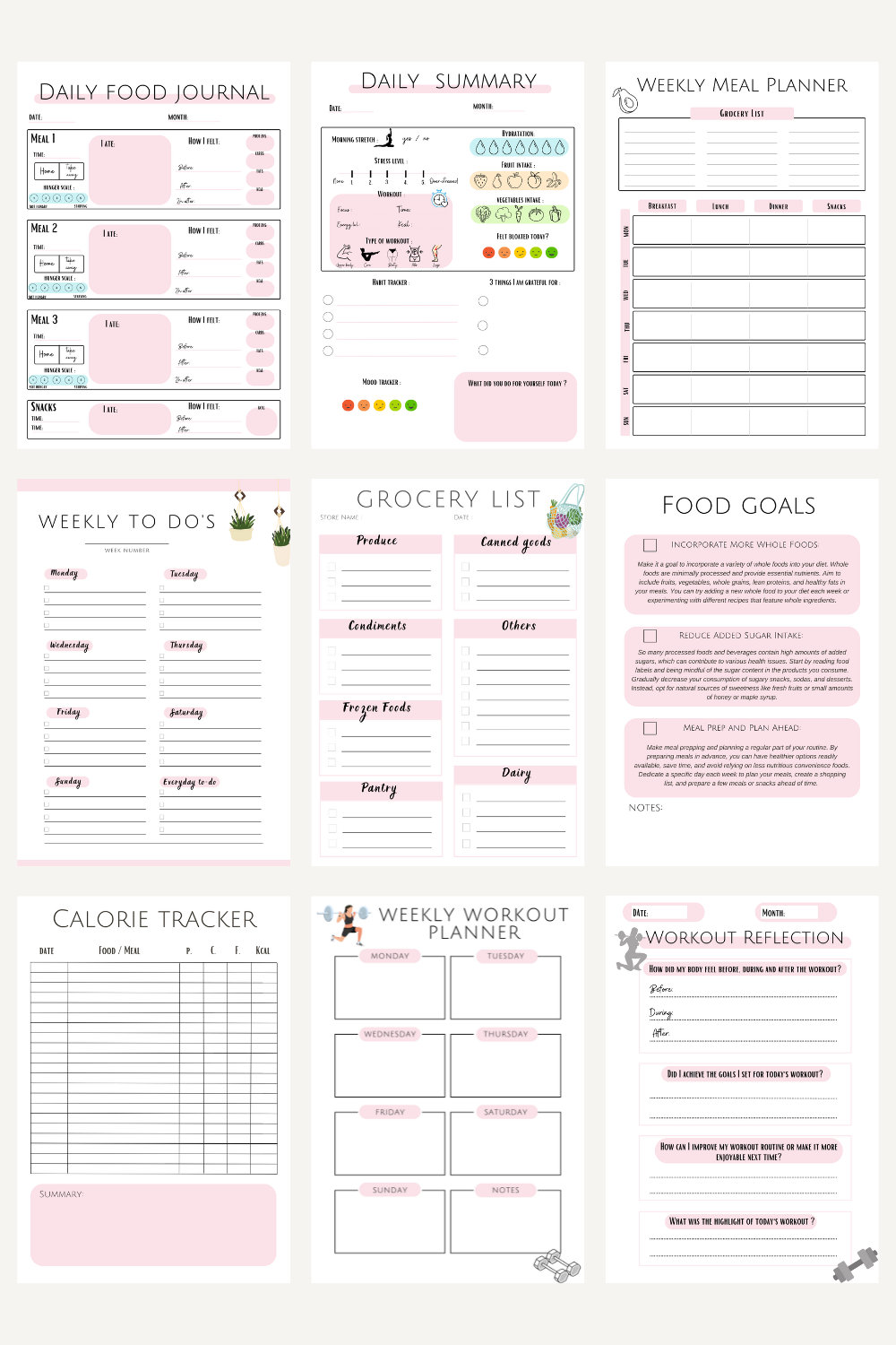 MEAL PLANNER / Food Tracker / Daily Summary / Weekly Workout Planner ...