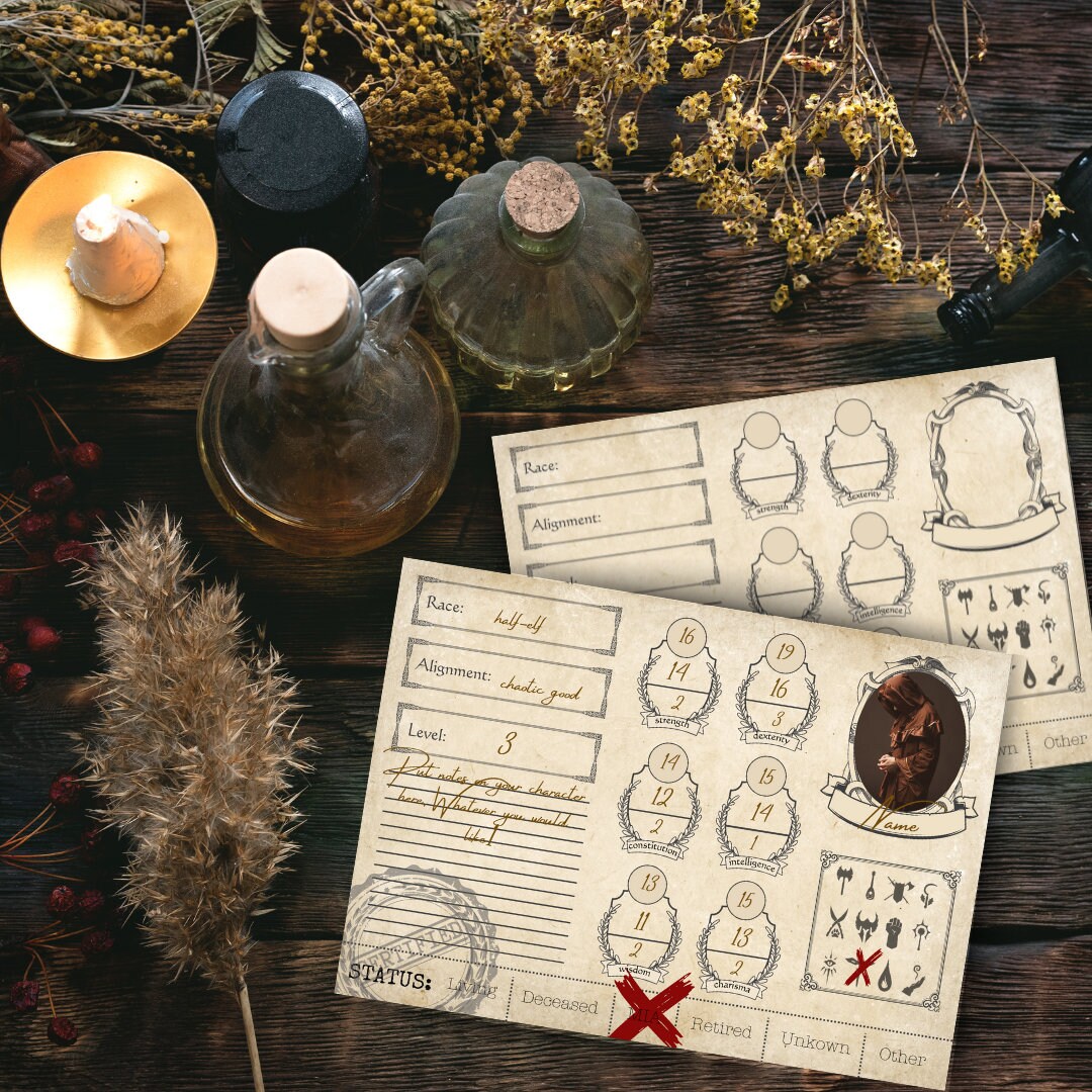 Dnd Character Card | Digital Download Character Info Sheet | D&D ...