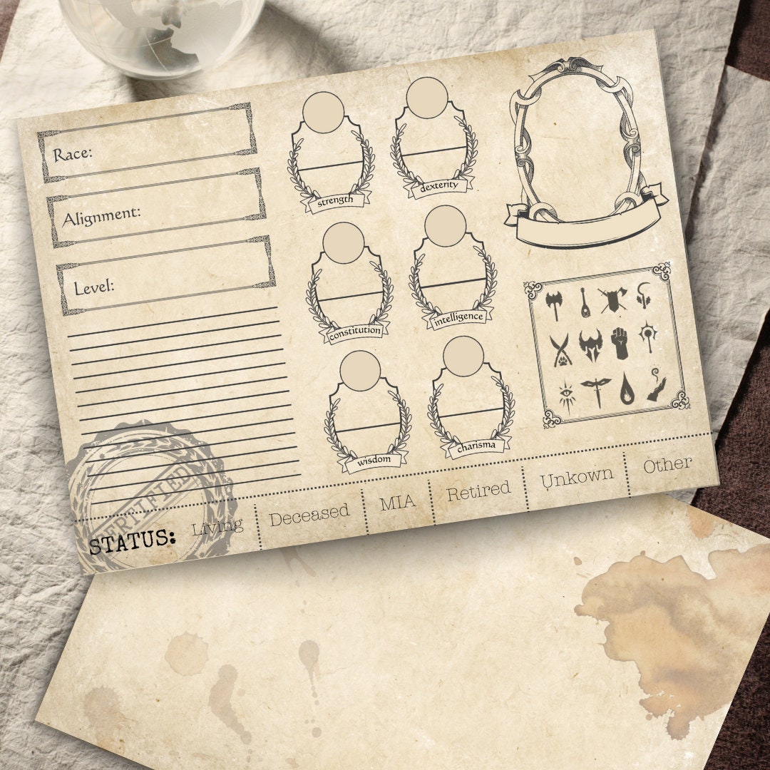 Dnd Character Card | Digital Download Character Info Sheet | D&D ...