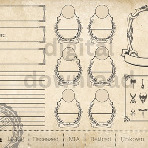 Dnd Character Card | Digital Download Character Info Sheet | D&D ...