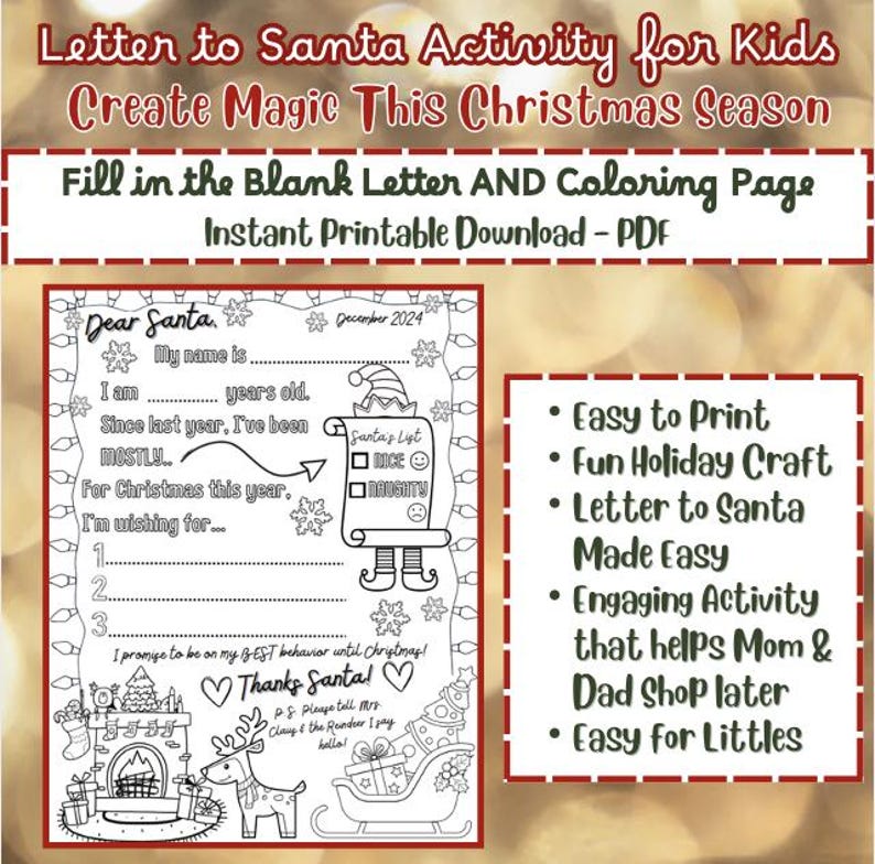 Letter to Santa Fillable Coloring Page PDF - Etsy Australia