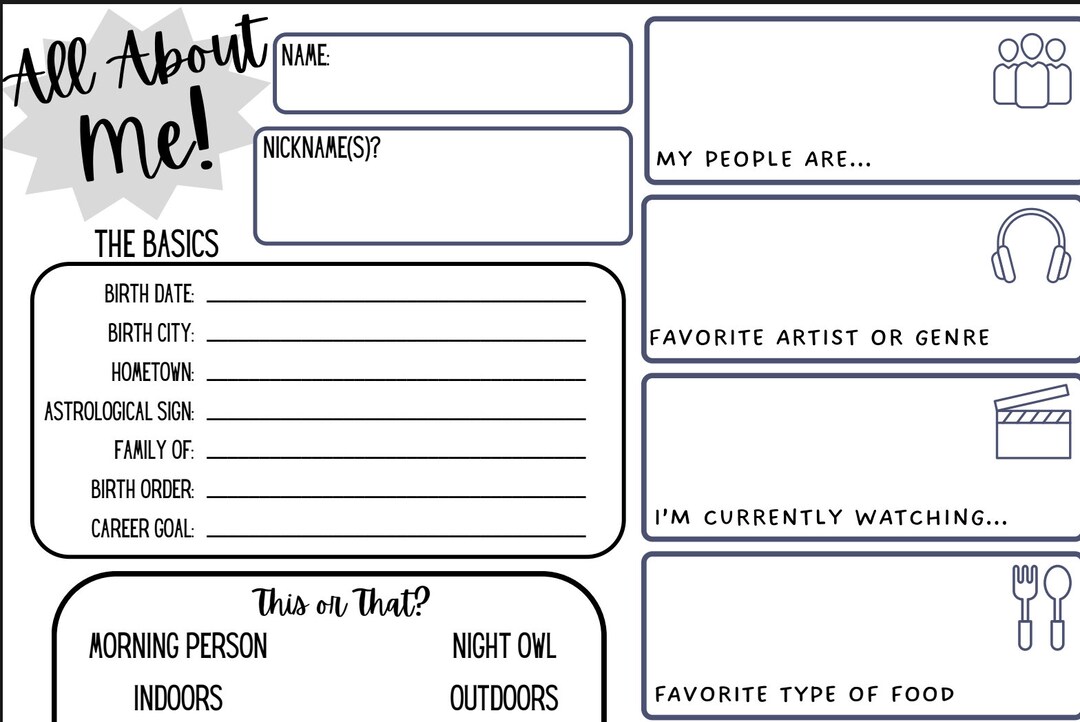 All About Me Student Activity - Etsy