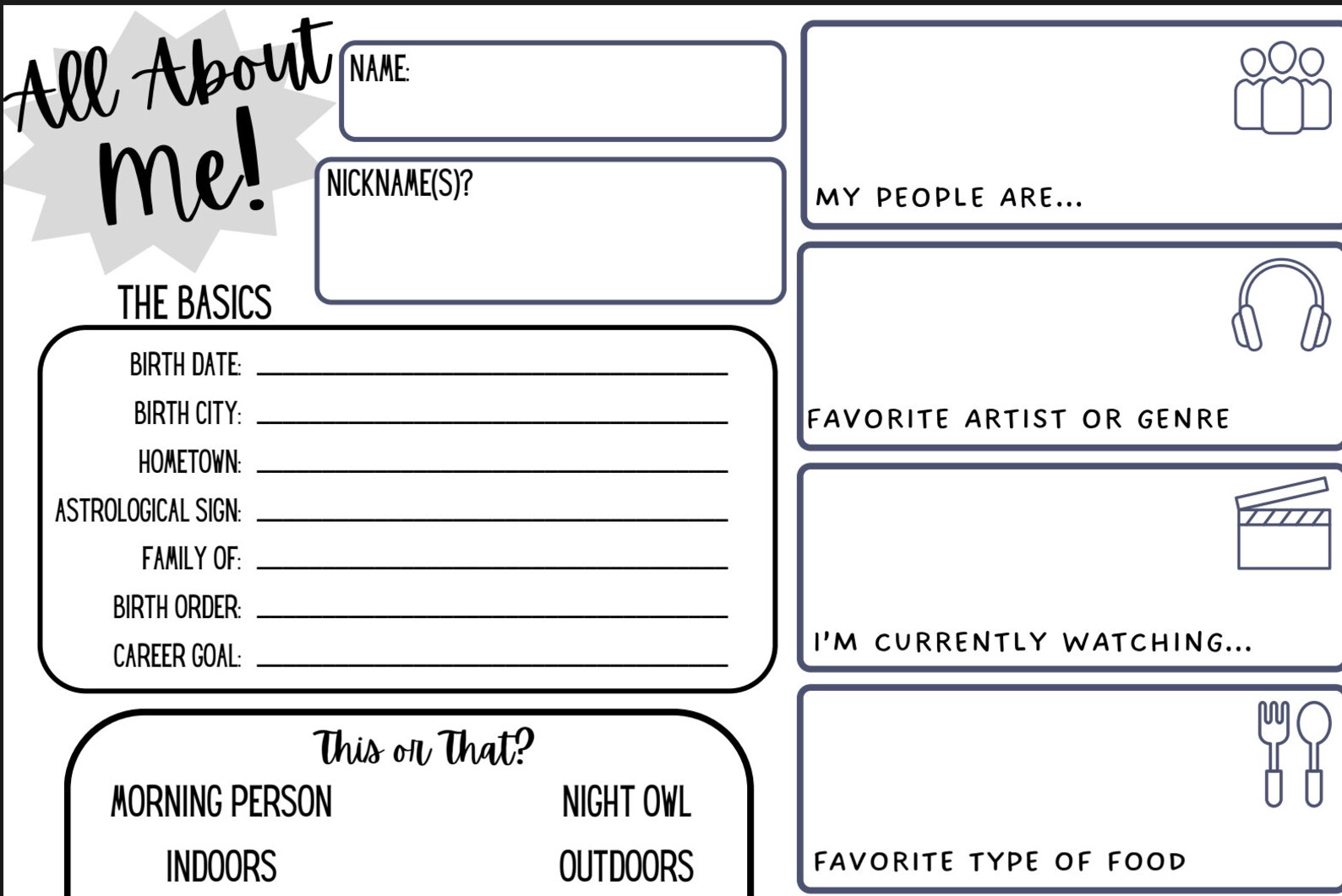 All About Me Student Activity - Etsy